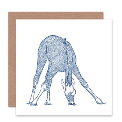 Giraffe Eating Blue Sketch Pen Animal Blank Greeting Card With Envelope ...