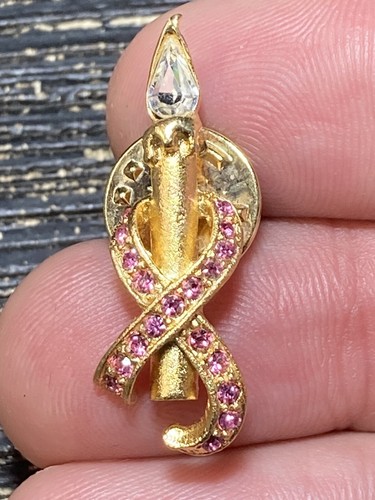 Gold Tone Candle Pink Ribbon Lapel Pin Vest Collectible EUC K512 | eBay