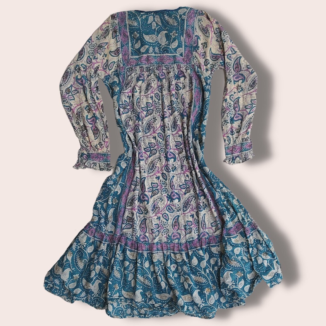 Rare Vintage 70s Starina Paisley Guaze Cotton Dress s… - Gem
