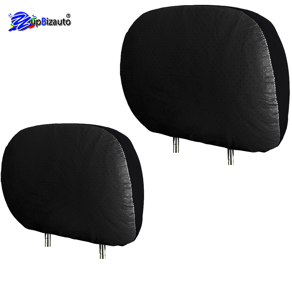 Black Synthetic Leather Car Truck SUV Headrest Covers Foam Backing Pair ...