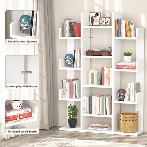 Aheaplus Bookshelf, Tree-Shaped Bookcase Storage Shelf with 13 ...