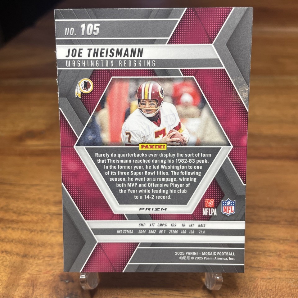 2025 Panini Mosaic Joe Theismann #105 YELLOW REACTIVE PRIZM Redskins ...