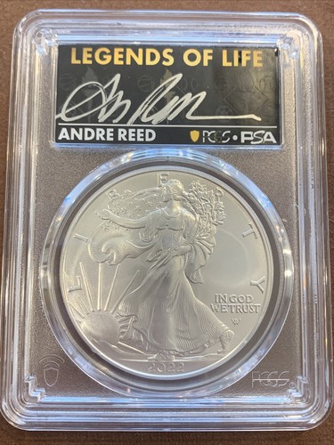 2022- American Silver Eagle- PCGS- MS70- First Strike- Andre Reed ...