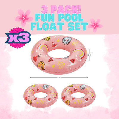 Bluescape Donut Pool Float Set 3 Pack – Pink Inflatable Tubes for Kids ...