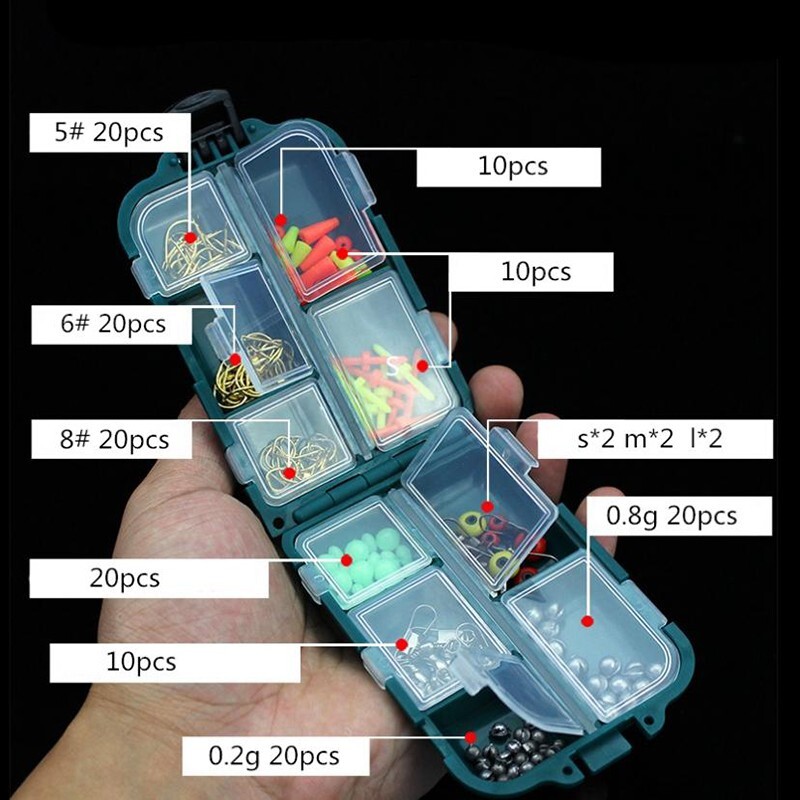 1 Set Pocket Size Tackle Box Beads Hooks ABS Plastic Small Fishing Kit ...