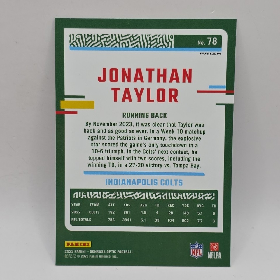 2023 Donruss Optic Jonathan Taylor #78 Blue Star Emoji Indianapolis ...