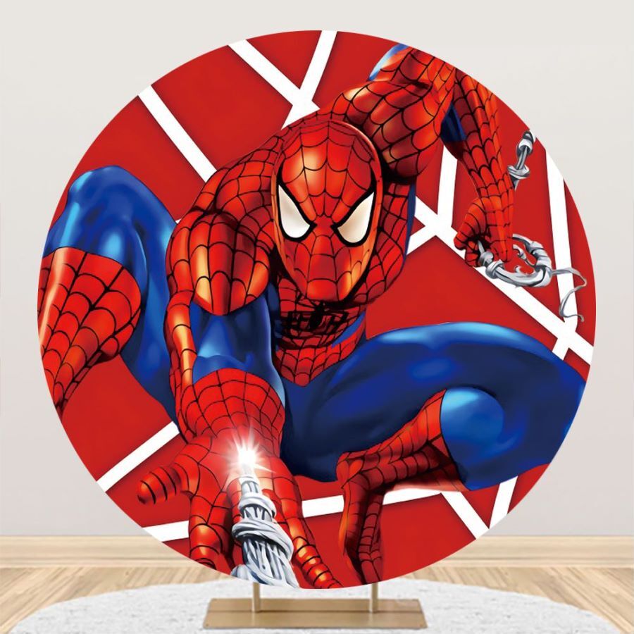 Round Superhero Spiderman Backdrop Photo Background Kids Birthday Party ...