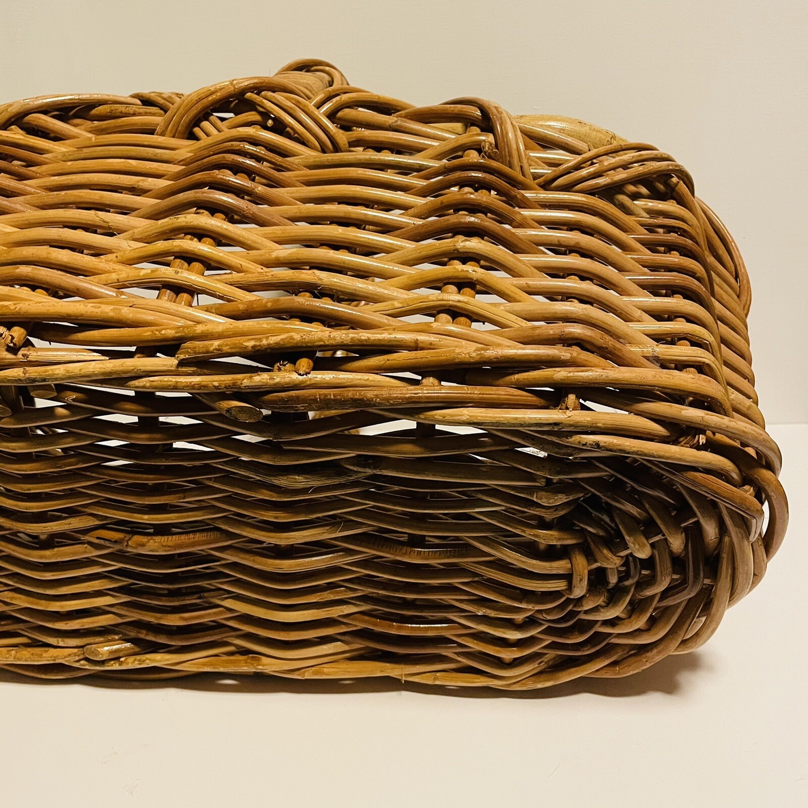 Extra Large Sturdy Wicker Basket Thick Bamboo Rim and Handle 23"L 12"W ...