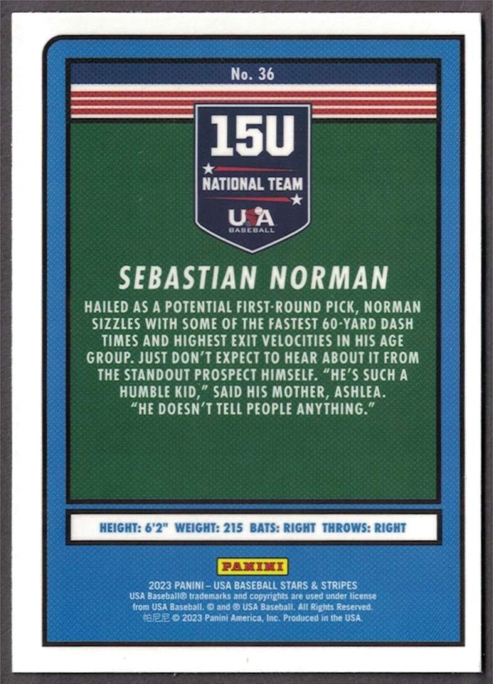 2023 Panini USA Baseball Stars & Stripes #36 Sebastian Norman | eBay