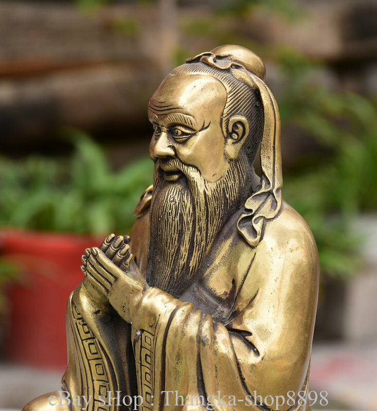8" Chinese Famous History Brass Confucius philosopher Kong Zi KongZi ...