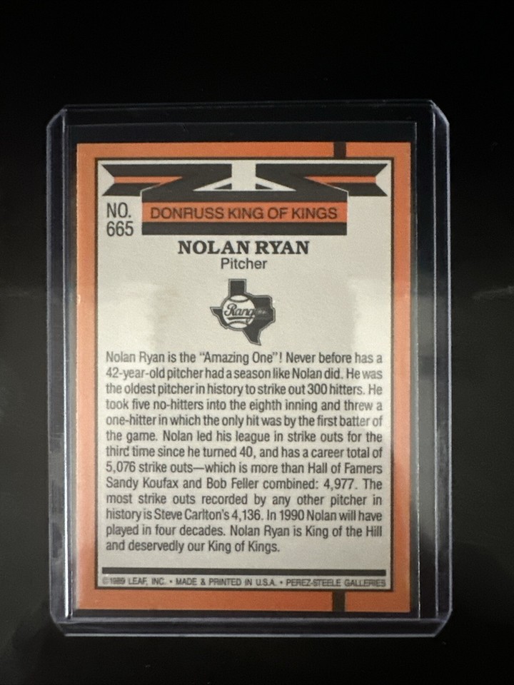 RARE ERROR 1990 Donruss Nolan Ryan 5000ks #665 Error King Of Kings ...