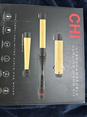 CHI Interchangeable Curling Wand Kit Inverted Tapered Straight Barrels ...