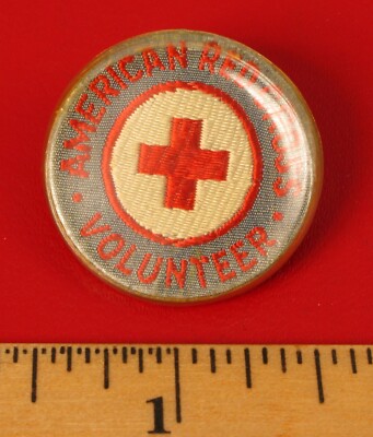 VINTAGE AMERICAN RED CROSS VOLUNTEER CLOTH EMBROIDERY PIN BROOCH RARE ...