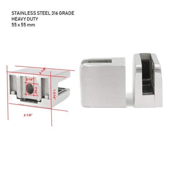 Stainless Steel Heavy Duty Square Glass Clamp for 3/8"or 1/2" Thickness ...