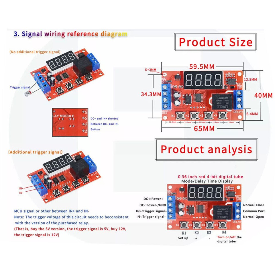 2X DC 12V Adjustable Time Delay Relay Module LED Digital Timming Relay ...