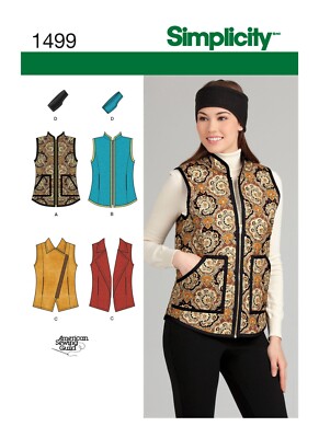 Simplicity 1499 Sz 6-24 Vests Quilted Leather Suede Asymmetrical Pocket ...