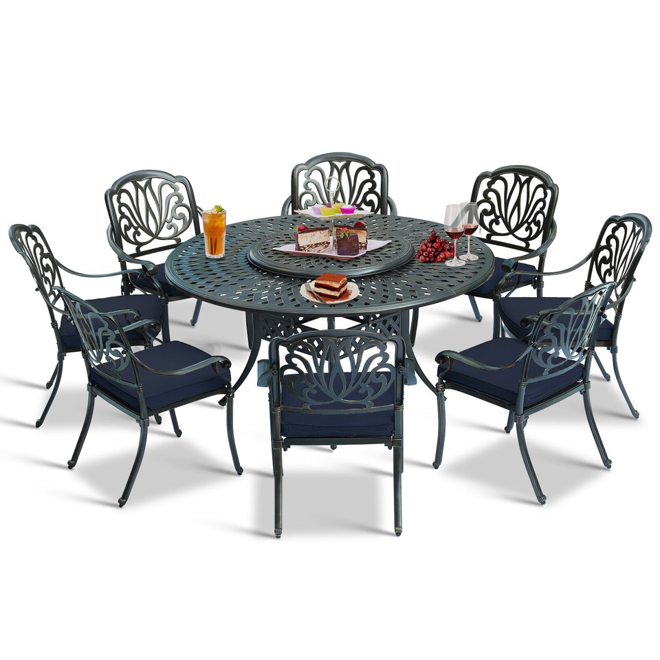 9-Pcs Outdoor Patio Dining Set, Patio Dining Furniture Set w/ Lazy ...