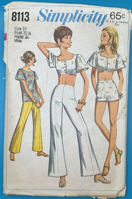 Blouse Crop Top Pants Pattern Simplicity 8113 Size 10 BoHo Hippie 1960 ...