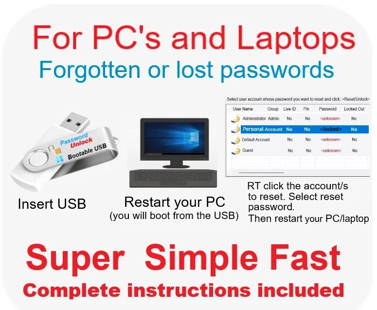 Bootable USB Drive for Windows 11/10 Password Reset bypass tool Unlock ...
