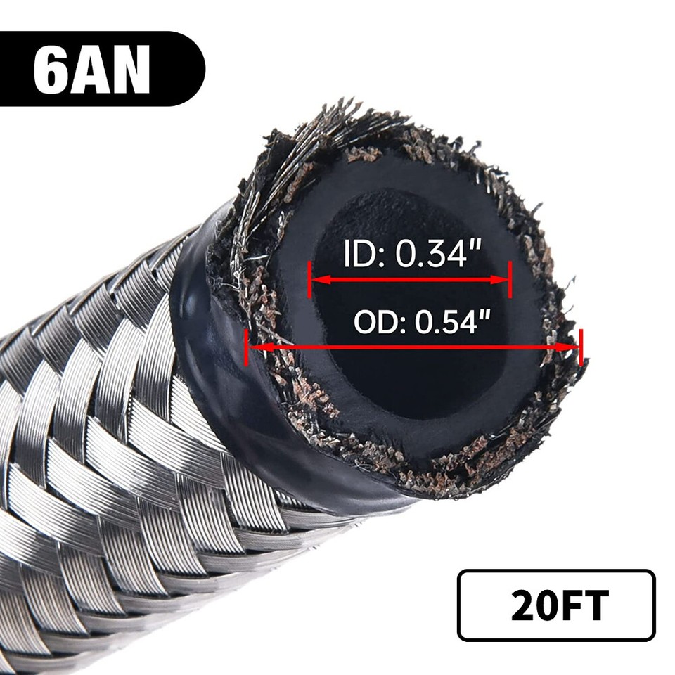 Braided AN6 Fuel Line -6 AN Oil/Gas/Fuel Hose Line Aluminum Hose End ...