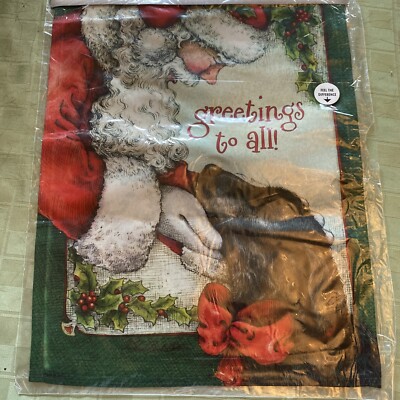 Christmas garden flag with Santa and black dog, new, double sided ...