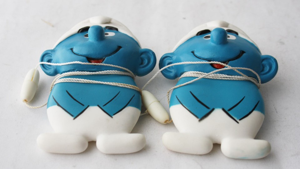 1X VINTAGE 80'S SMURFS SMURF COIN POUCH RUBBER FIGURE PEYO EL GRECO ...