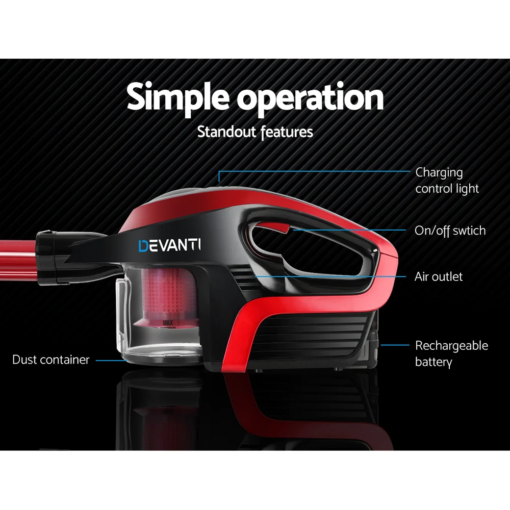 Devanti Handheld Vacuum Cleaner Bagless Cordless 150W Red 9350062128657 ...