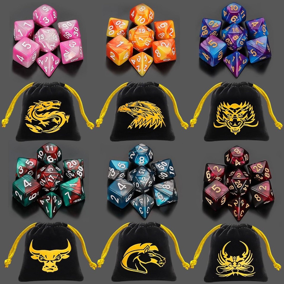 Lot Of 42 DnD Dungeons And Dragons Dice 6 Sets With Pouch DD Toys Games ...