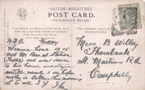 FAMILY HISTORY - GENEALOGY POSTCARD - Miss WILLEY - CAERPHILLY ST ...