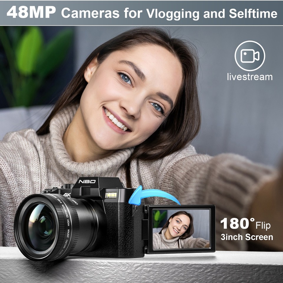 NBD Digital Cameras 4K 16X 48MP 180° Flip Screen WiFi Vlogging YouTube ...
