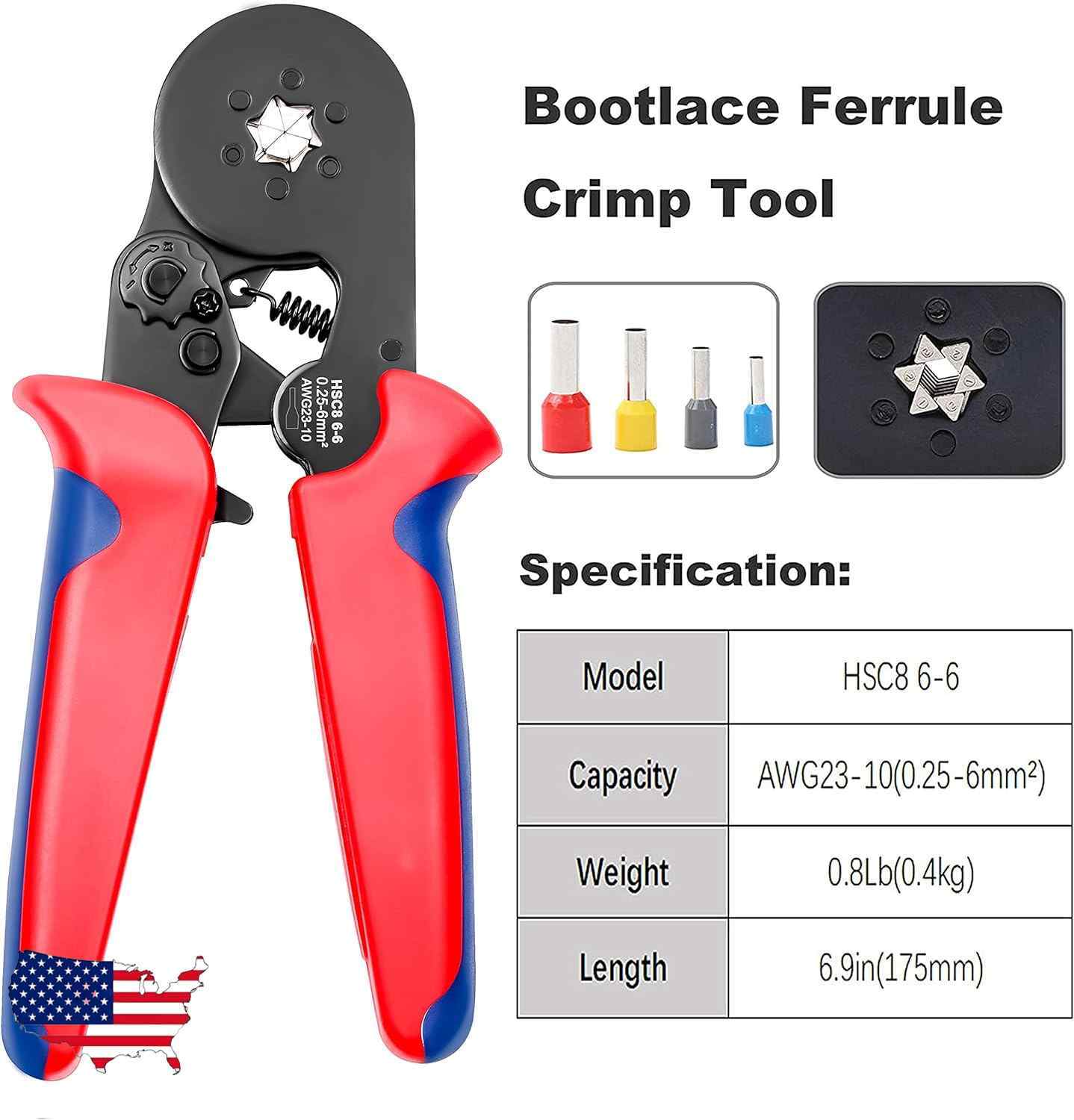 HSC8 6-6A Self-Adjustable Ratchet Ferrule Crimper Plier Tool for Wire ...