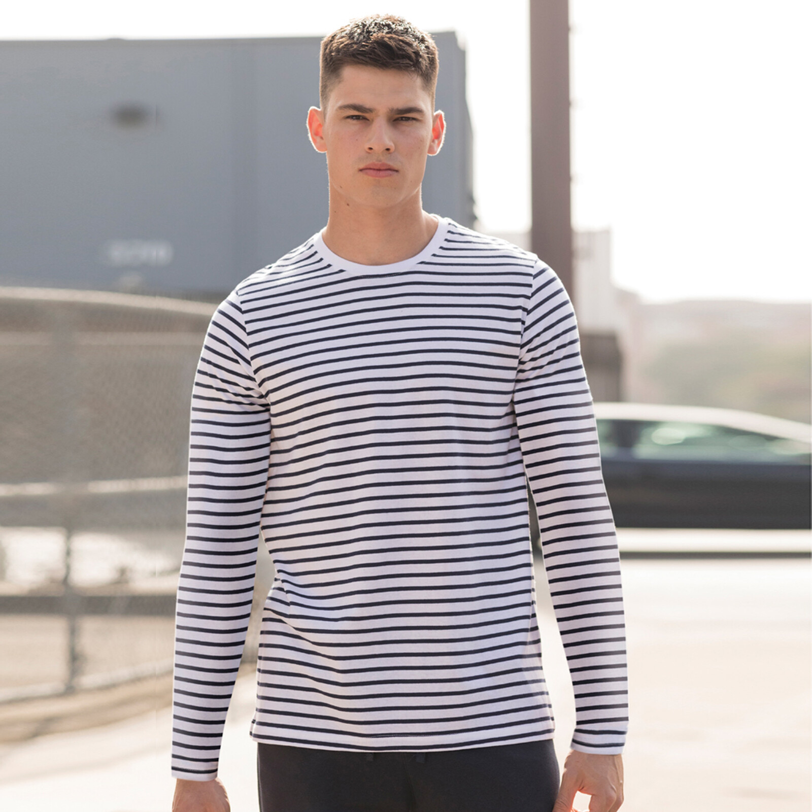 SKINNIFIT WOMEN'S MEN'S UNISEX LONG SLEEVE STRIPED T-SHIRT TEE SF204 | eBay UK