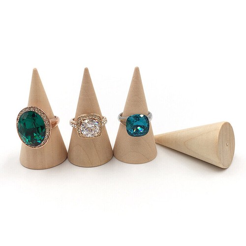 Jewelry Finger Ring Display Holder Stand Wood Cone Rack Show Case ...