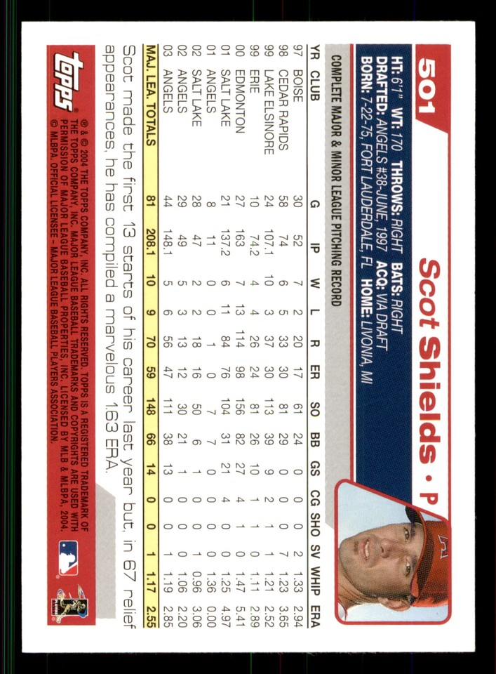 2004 Topps Scot Shields #501 Anaheim Angels | eBay