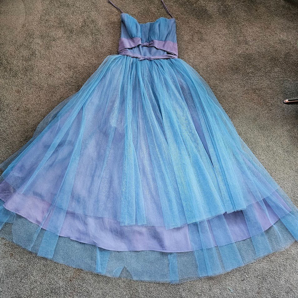 Vtg 50s Turquoise Blue Shelf Bust Tulle Strapless Prom Party Wedding ...