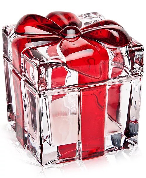 Godinger Gatherings Crystal Glass With Hued Red Bow 3"x3" Present Box ...