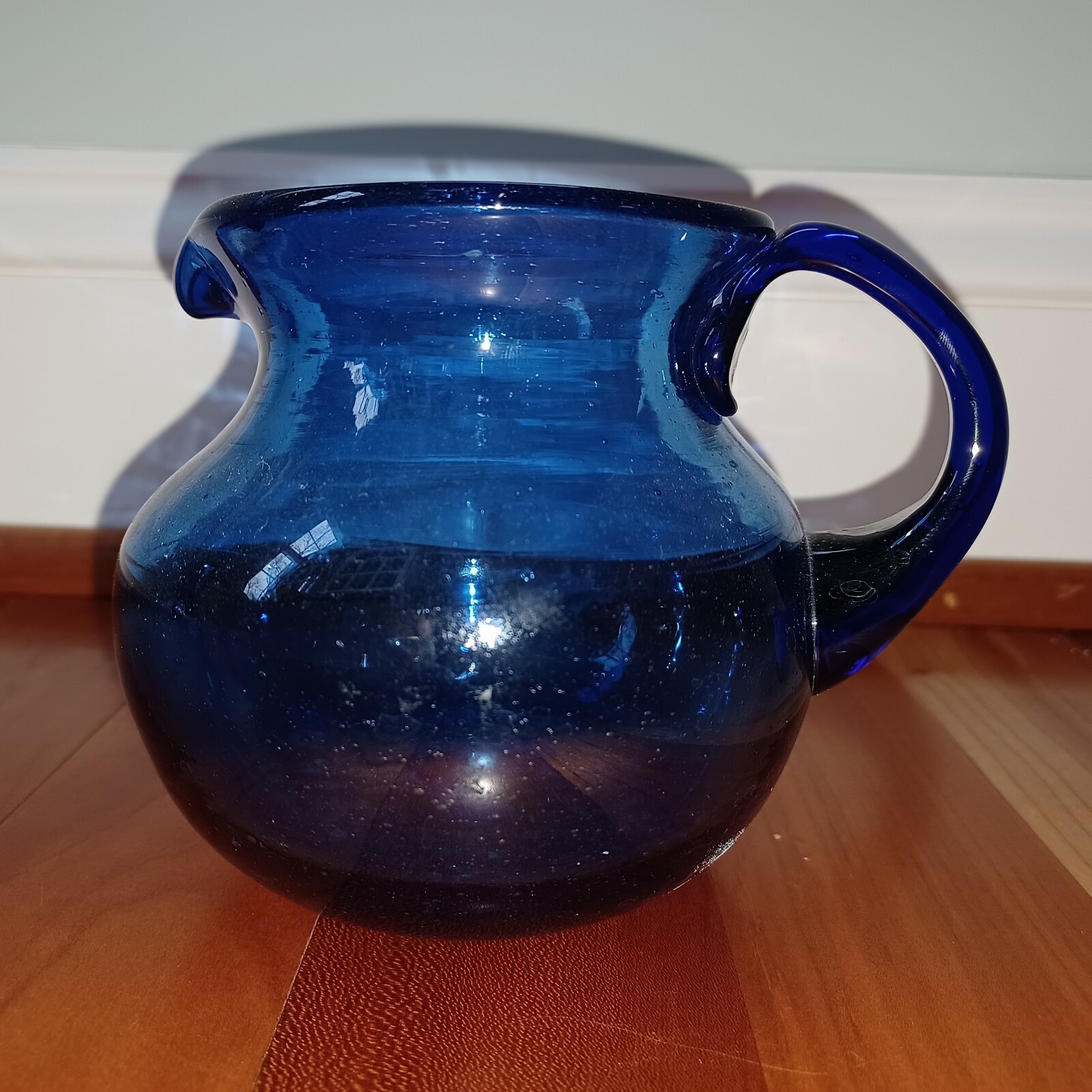 Vintage Blenko Glass Pitcher Cobalt Blue Small Ball Style Round Applied ...