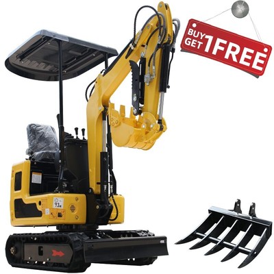 1 Ton Micro Mini Excavator Track Digger 13.5HP Bucket/Hydraulic Thumb B ...