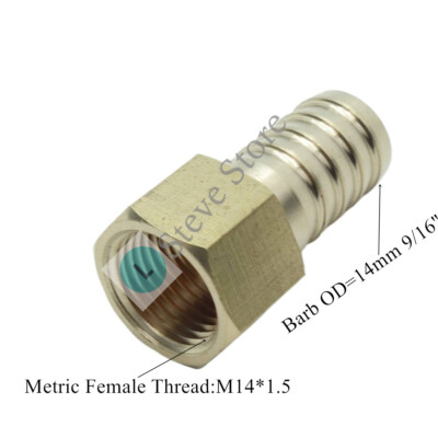 Metric Female Thread M14 M14x1.5 To Barb 14mm9/16"Hose Adapter Fitting ...