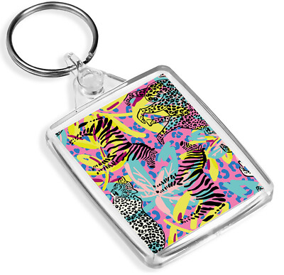 Bright Animal Print Keyring Zebra Leopard Neon Wild Africa Keyring Gift ...