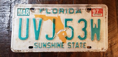 1997 FLORIDA SUNSHINE STATE Aluminum License Plate: UVJ 53W Fast Free ...