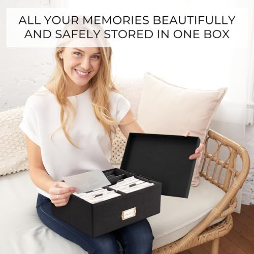 Decorative Photo Storage Box - Collapsible Linen Photo Organizer with ...