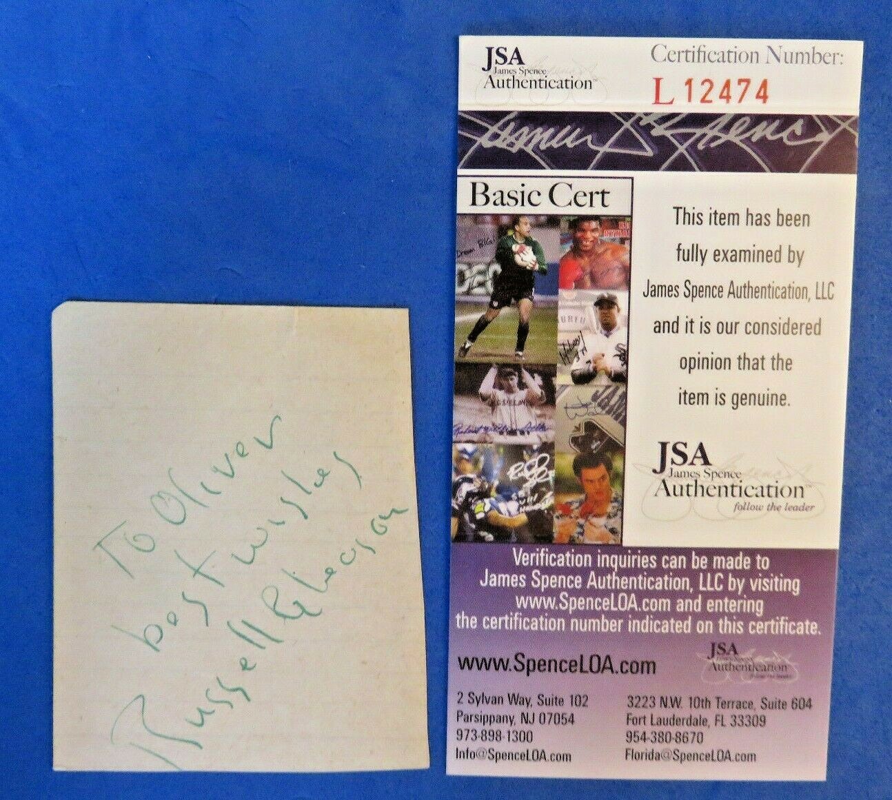 RUSSELL GLEASON SIGNED CUT SIGNATURE (paper stock) ~ JSA L12474 - RARE ...