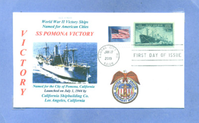 POMONA VICTORY WW II Ship named: City in California Color Cachet First ...