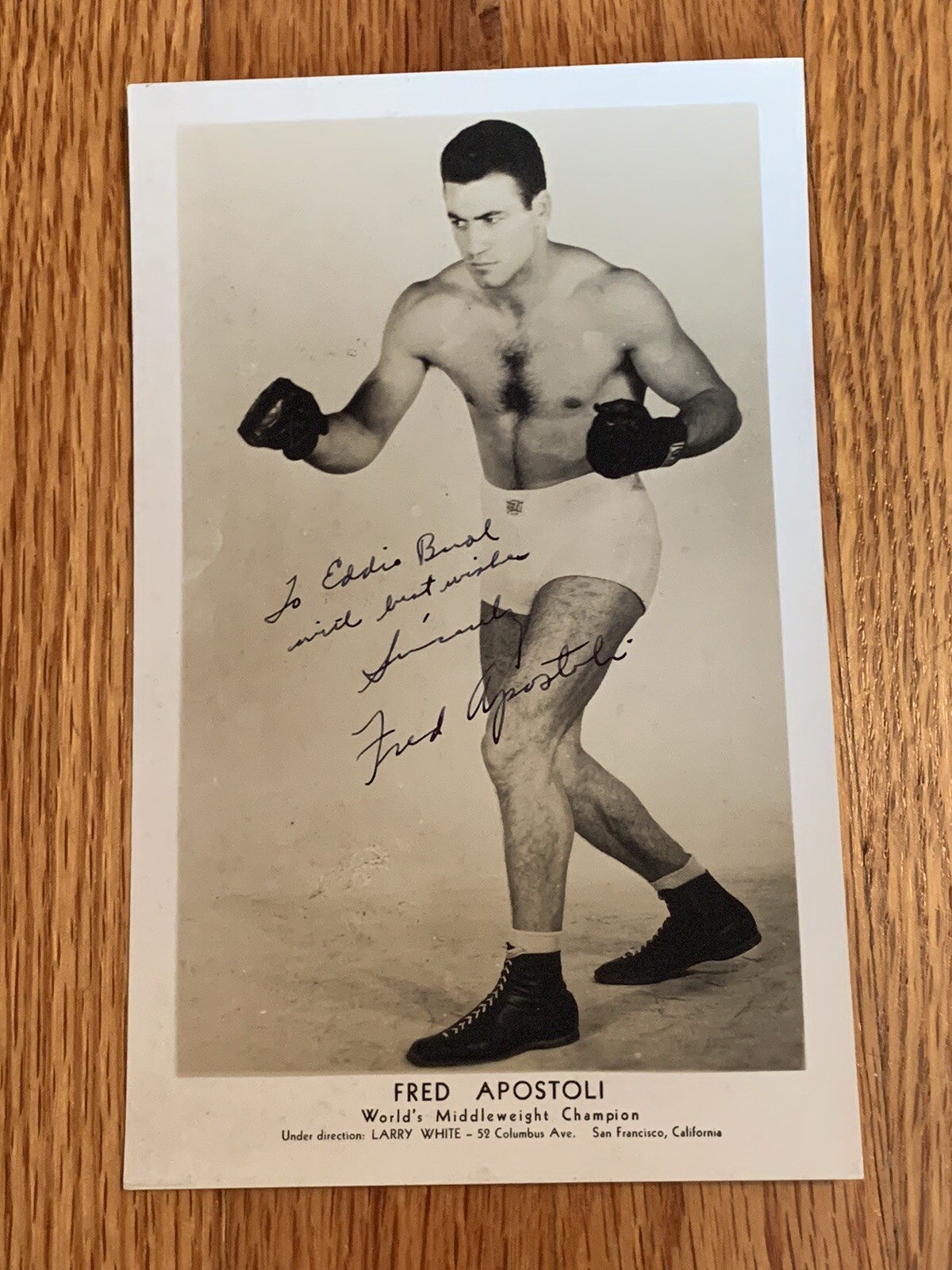 Amazing Fred Apostoli vintage boxing Photo signed 5x8 fight pose JSA ...
