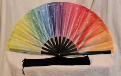 LARGE HAND FAN FOR FESTIVALS -RAINBOW WITH STARS | eBay