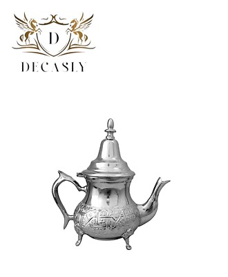 Moroccan Tea Pot Handmade Serving Small Brass Silver Plated Fes Morocco ...