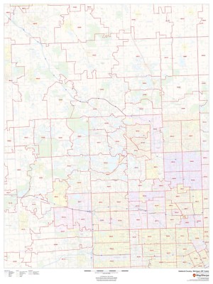Oakland County, Michigan ZIP Codes Laminated Wall Map (MSH) | eBay