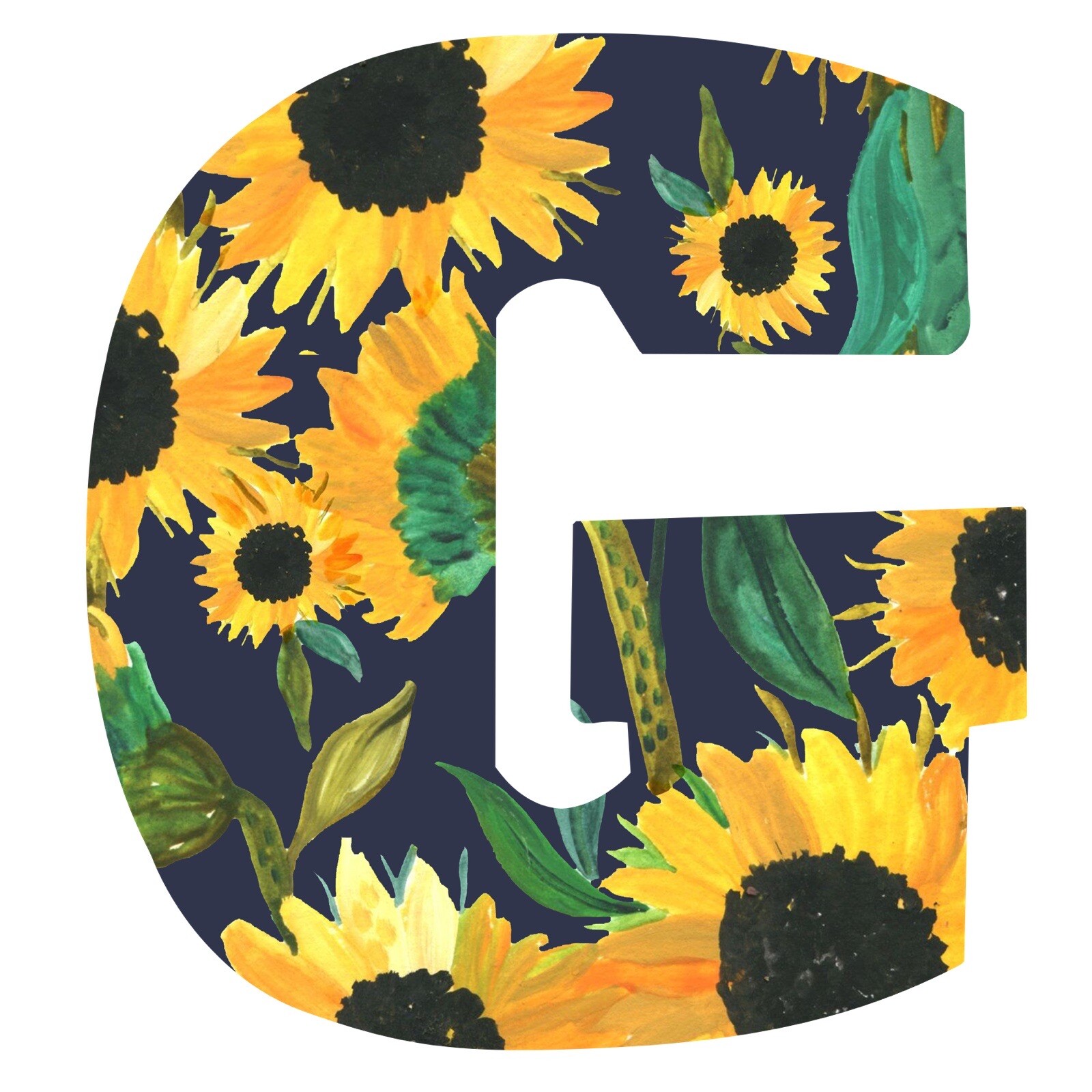 3” Sticker Big Letter Capital G Alphabet Initial Flower Sunflower Blue ...
