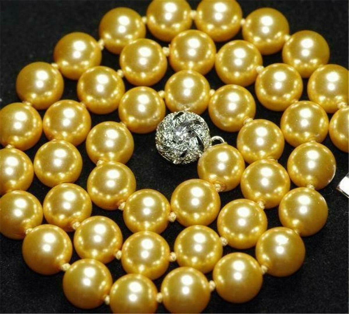Natural 8/10/12mm South Sea Gold Shell Pearl Gemstone Beads Necklace 18 ...